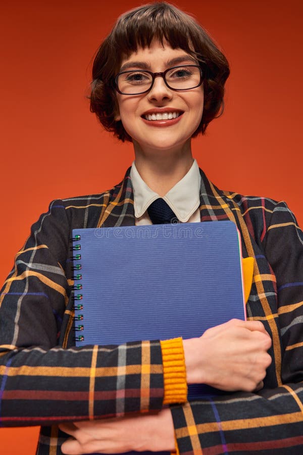 Happy Student in Checkered Uniform and Stock Photo - Image of education ...