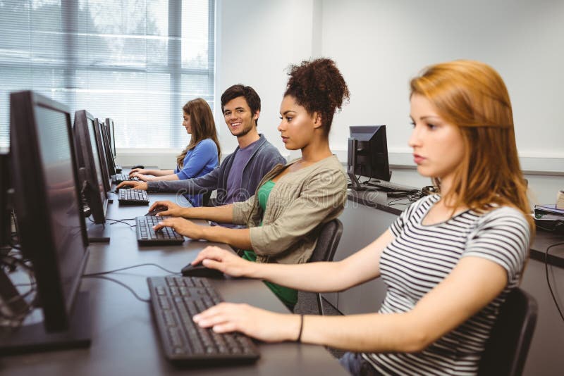 Happy Student in Computer Class Smiling at Camera Stock Image - Image ...
