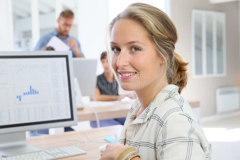 Happy Student Girl in Classroom Stock Image - Image of girl, desktop ...