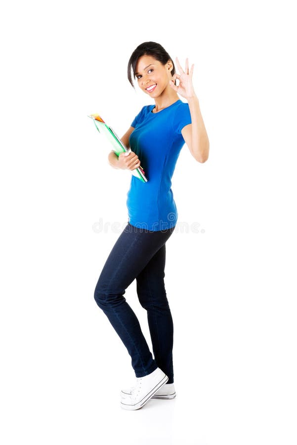 Happy Student Girl Gesturing Perfect, Stock Image - Image of black ...