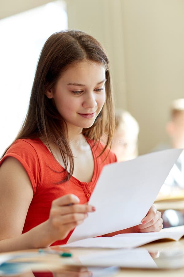 Happy Student Girl with Test Paper at School Stock Image - Image of ...
