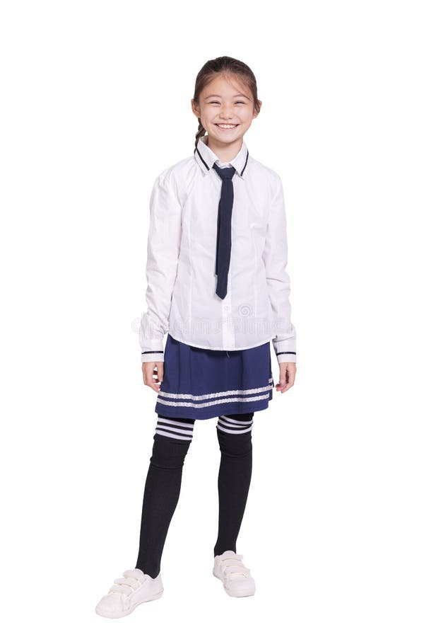 Happy Student Girl Wearing Uniform.Isolated on White Background Stock ...