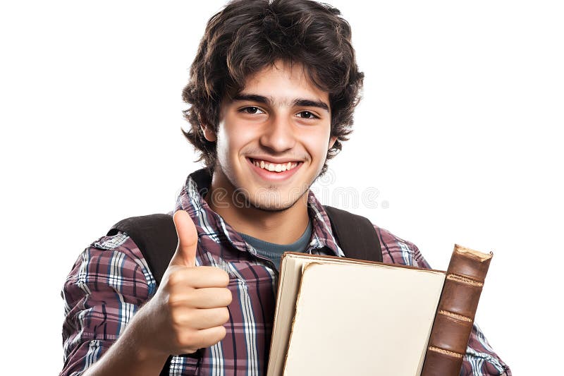 Happy Student Giving Thumbs Up, Holding Books Stock Illustration ...