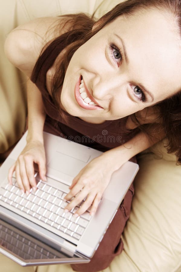 Young Women Using Laptop Computer Stock Image - Image of relax, happy ...