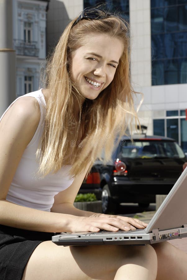Happy student with laptop stock image. Image of happy - 9882117