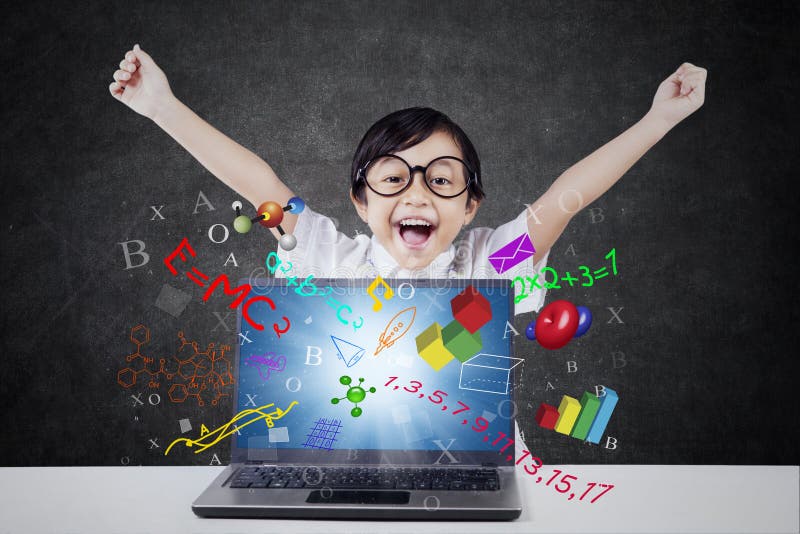 Happy Student with Laptop and Formula Stock Image - Image of classroom ...