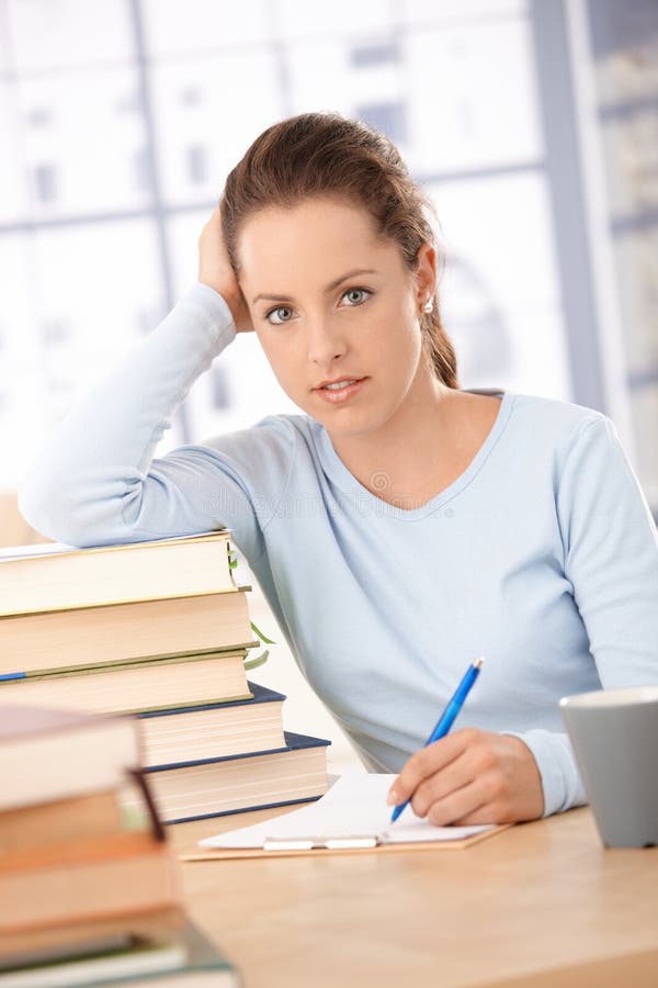 Happy Student Learning at Home Smiling Stock Image - Image of alone ...