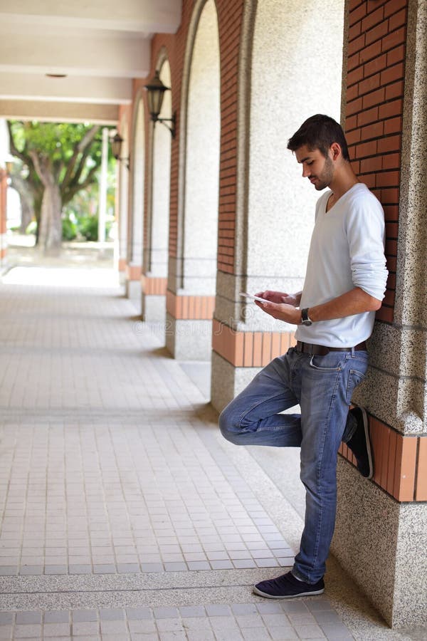 Happy Student Man Using Touch Pad Stock Image - Image of campus ...