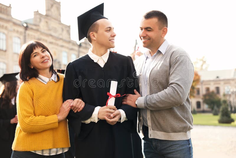Happy Student with Parents after Graduation Ceremony Stock Image ...