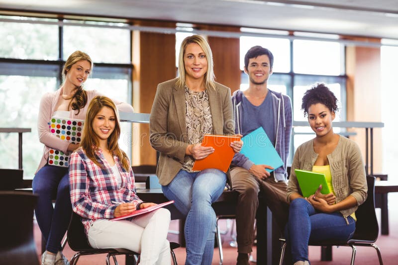 Happy Student and Professor Smiling at Camera Stock Photo - Image of ...