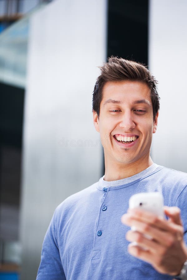 Excited Man Checking News on Phone in the Street Stock Photo - Image of ...
