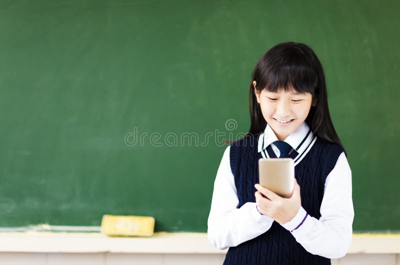 Happy Student with Smart Phone in Classroom Stock Image - Image of ...