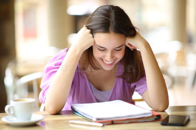 Happy Student Studying Memorizing in a Terrace Stock Photo - Image of ...