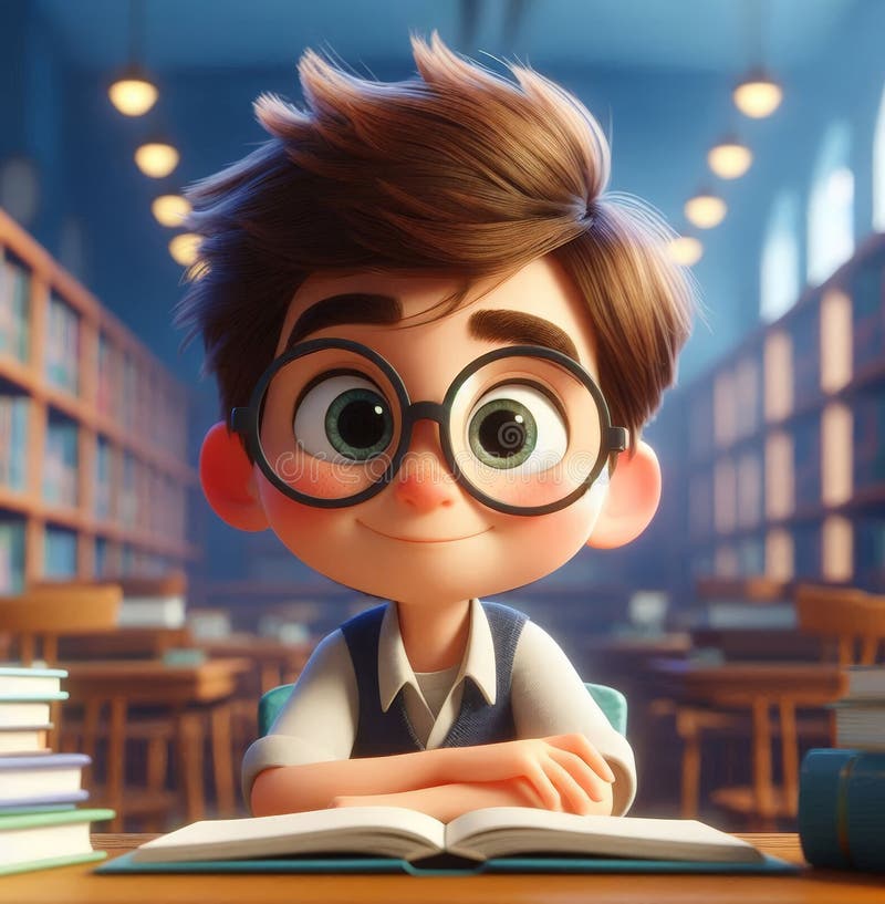 Happy Student Studying with Smile, Library in Background Stock ...