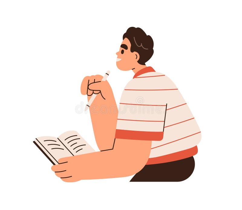 Happy Student Taking Notes, Records in Notebook. Person Writing in ...