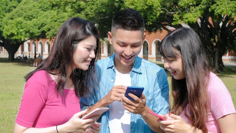 Happy student use phone stock image. Image of cellular - 105151717