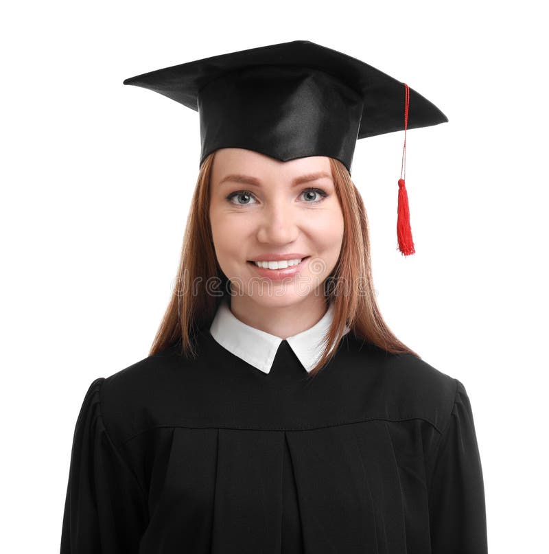 Happy Student Wearing Graduation Hat on White Stock Image - Image of ...