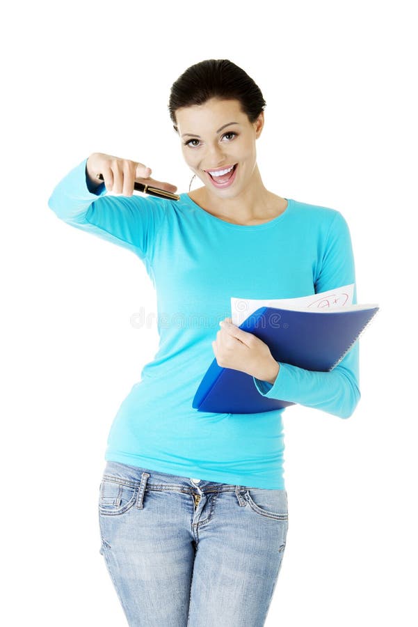 Happy Student Woman with Notebook Stock Photo - Image of cute, healthy ...