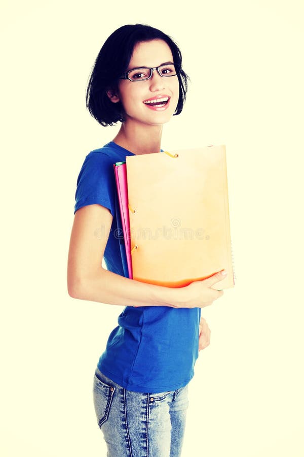 Happy Student Woman with Notebooks Stock Photo - Image of educated ...