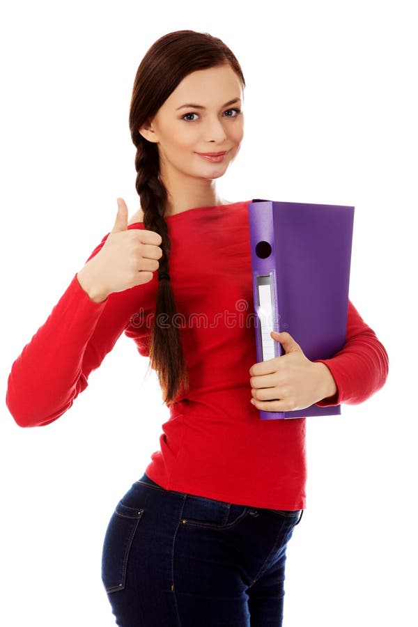 Happy Student Woman with Thumb Up Stock Photo - Image of attractive ...