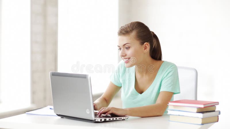 Happy Student Working with Laptop Stock Footage - Video of learning ...