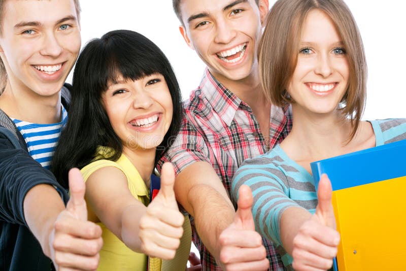 Happy Students Giving High Five at School Stock Photo - Image of ...
