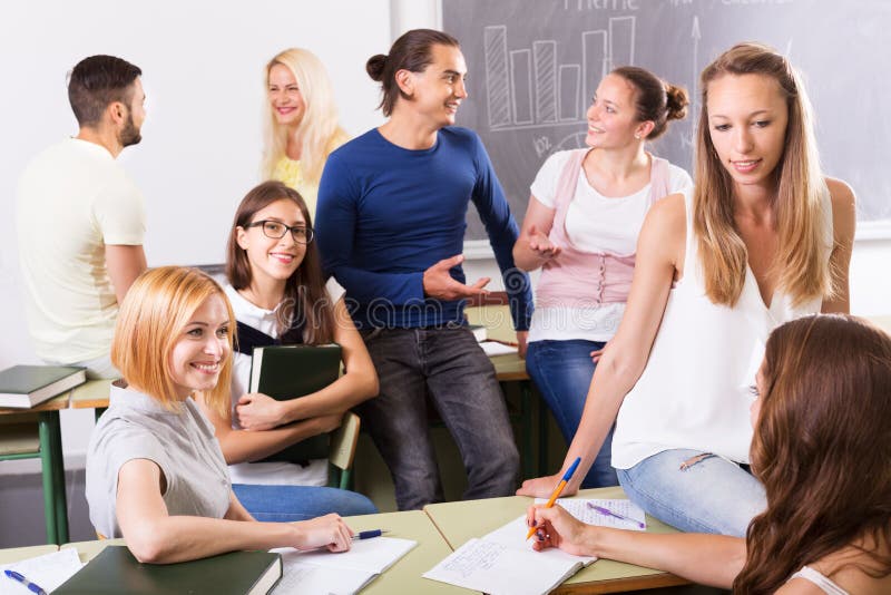 Happy Students during Break in Classroom Stock Image - Image of girl ...