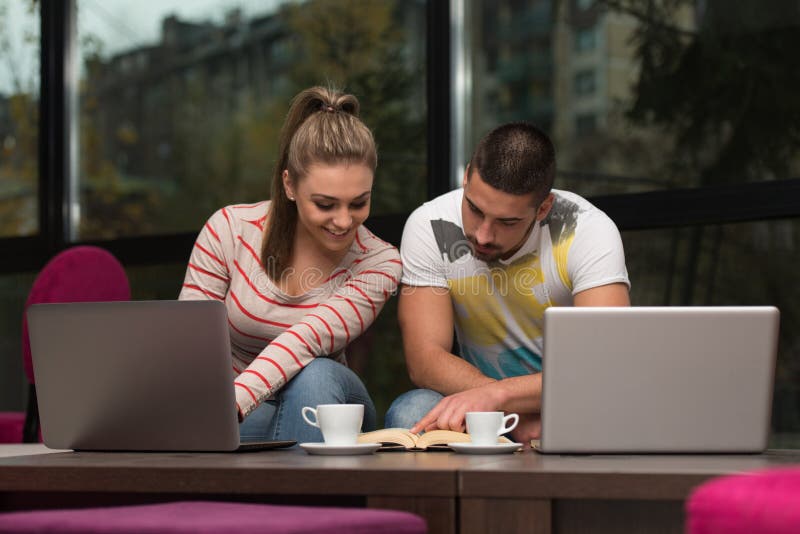 Happy Students in Cafe with Laptop Stock Image - Image of positivity ...