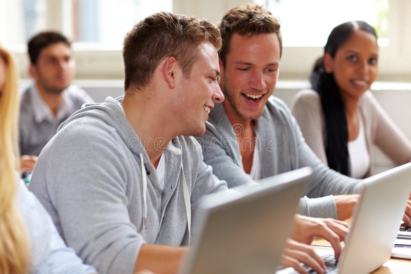 Happy Students Chatting in Class Stock Photo - Image of studies, learn ...