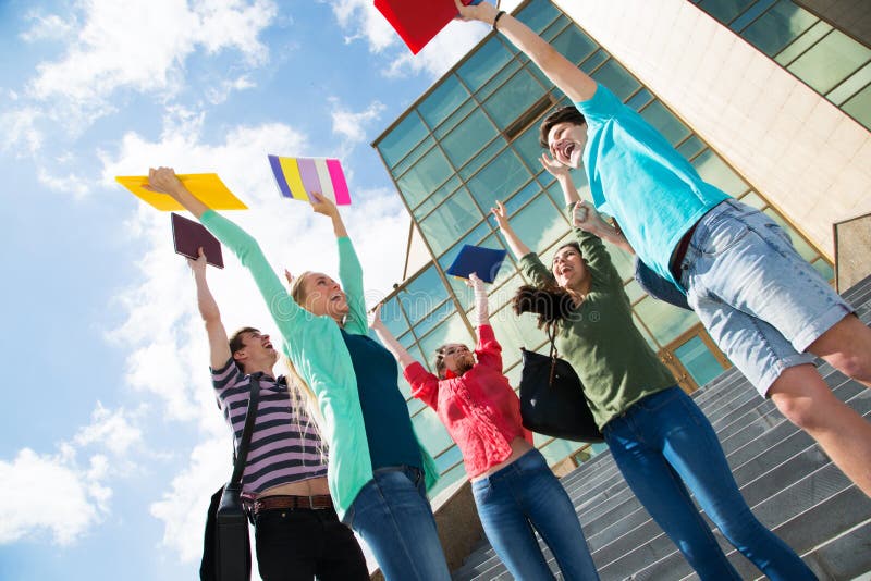 Happy Students Jumping for Joy after the Exam Stock Photo - Image of ...