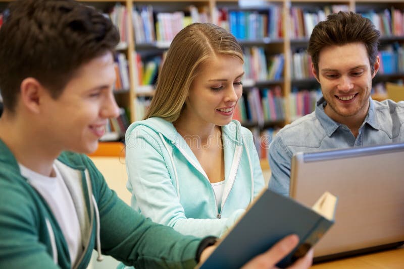 Happy Students Reading Books in Library Stock Image - Image of person ...