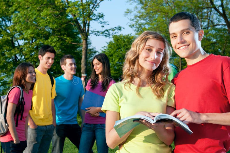 Teenagers studying outdoor stock image. Image of discussion - 10810909