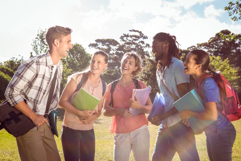 Happy Students Outside on Campus Stock Image - Image of academic ...