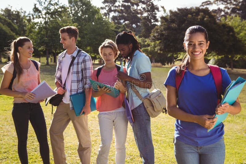 Happy Students Outside on Campus Stock Photo - Image of college ...