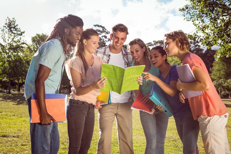 Happy Students Outside on Campus Stock Photo - Image of black ...