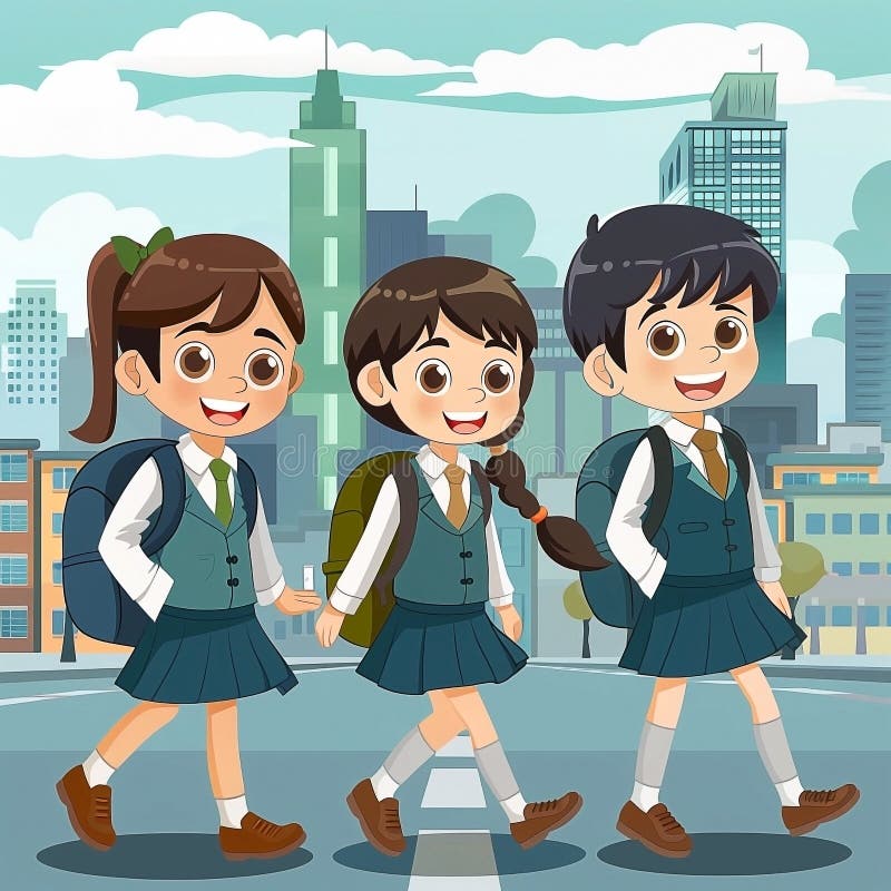 Cartoon School Students