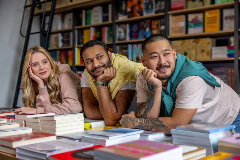 Happy Students Sitting in the Library Stock Image - Image of ...