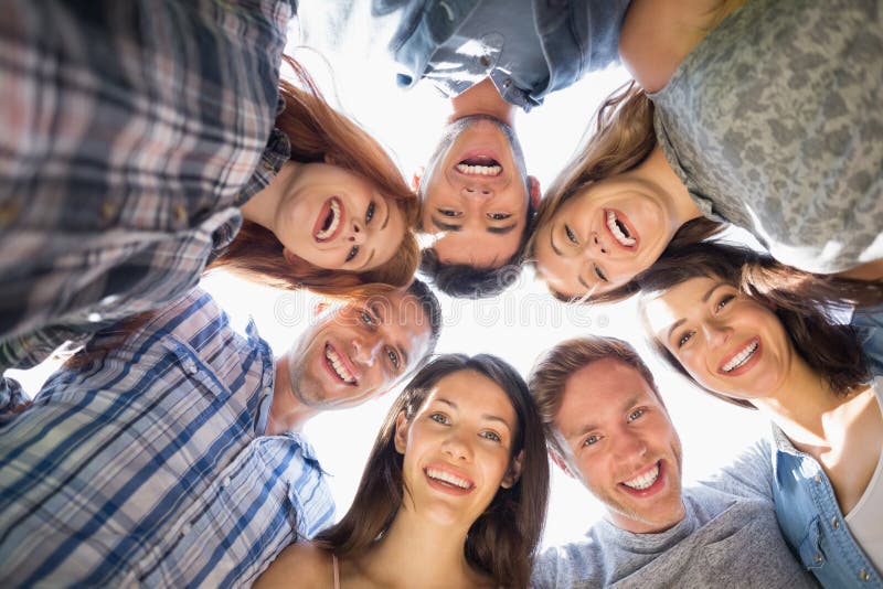 Happy Students Smiling at Camera in a Circle Stock Photo - Image of ...