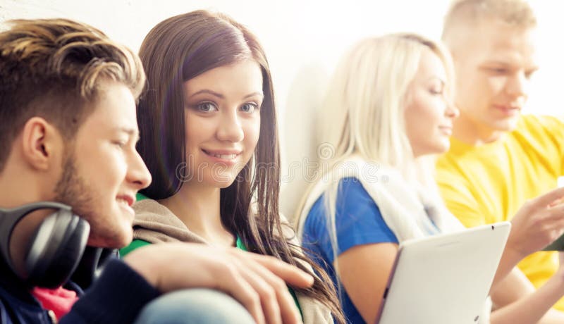 Happy Students with a Tablet Computer Stock Photo - Image of classmate ...