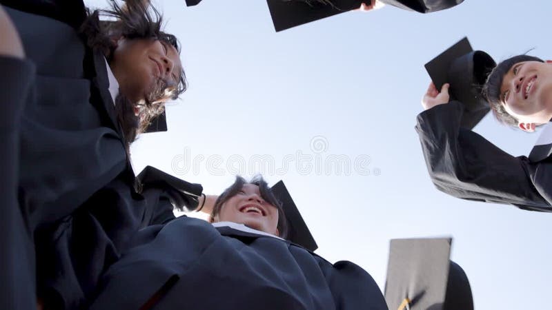 Happy Students Throwing Graduation Hats in Air Stock Video - Video of ...