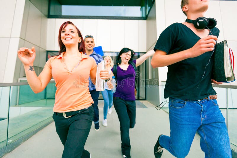Happy Students Walking Out of College Stock Image - Image of running ...