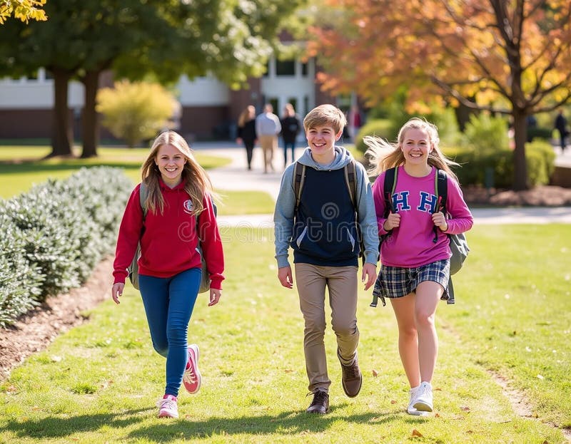 Happy Students Walking Together Outdoors, Embracing Friendship and Joy ... Happy Students Walking Together Outdoors, Embracing Friendship and Joy ...