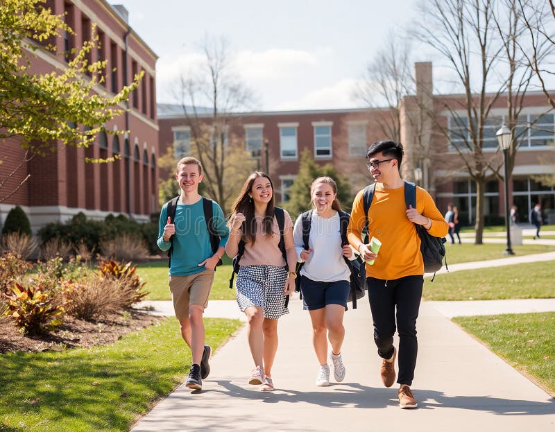 Happy Students Walking Together Outdoors, Embracing Friendship and Joy ... Happy Students Walking Together Outdoors, Embracing Friendship and Joy ...