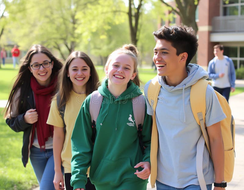 Happy Students Walking Together Outdoors, Embracing Friendship and Joy ... Happy Students Walking Together Outdoors, Embracing Friendship and Joy ...