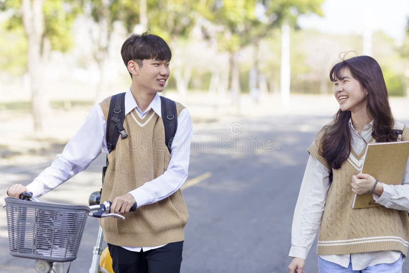 Happy Students Walking Together in the Park Stock Image - Image of ...