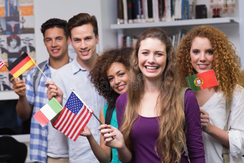 Happy Students Waving International Flags Stock Image - Image of school ...
