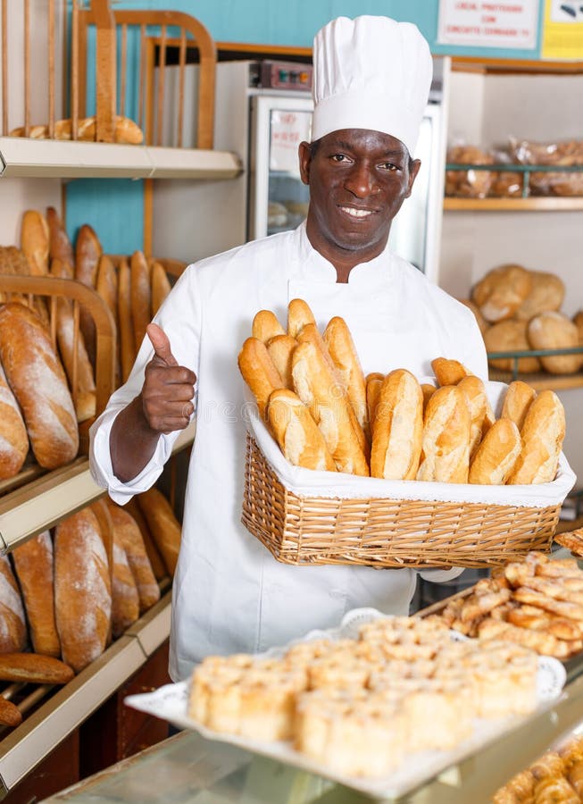 Happy Successful Baker in White Uniform Stock Image - Image of african ...
