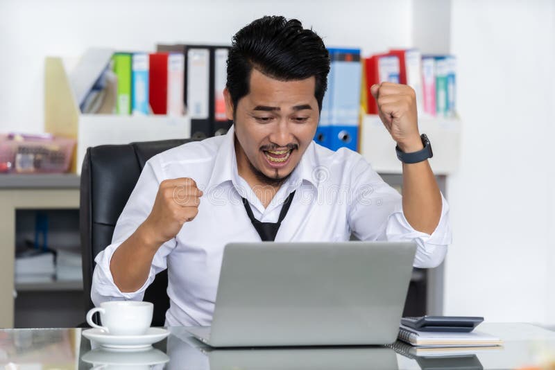 Happy Successful Business Man Using Laptop Computer Stock Photo - Image ...