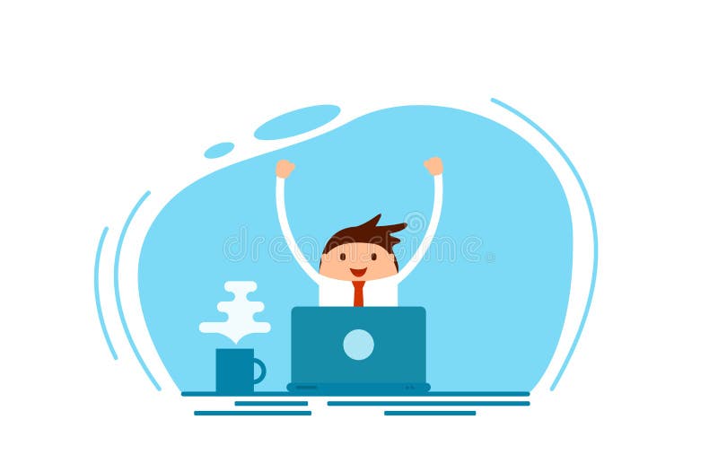 Happy Successful Businessman Behind Computer Flat Style Stock Vector ...
