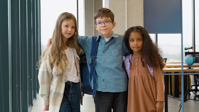 Three Diverse Pupils Together in Classroom Stock Footage - Video of ...